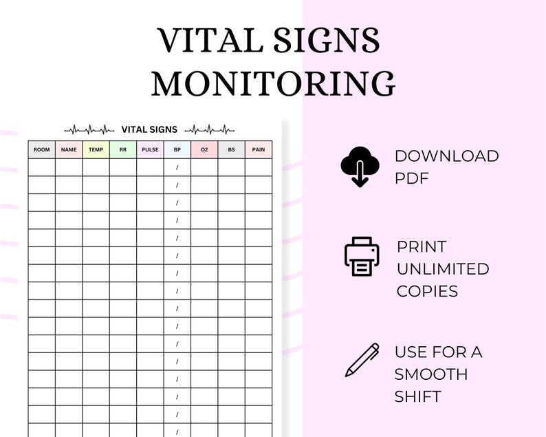 Vital Signs Monitoring Sheet - Etsy