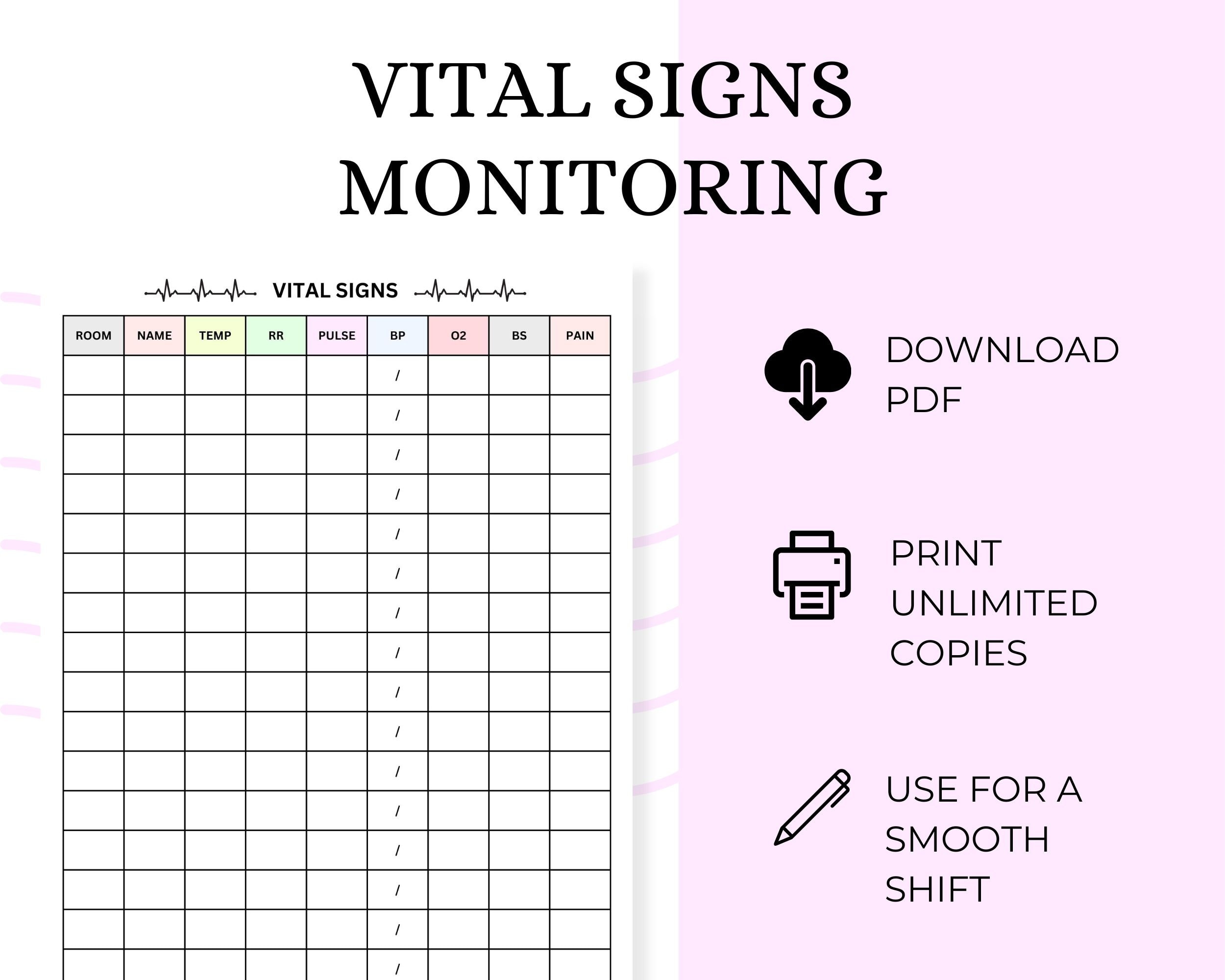 Vital Signs Monitoring Sheet - Etsy