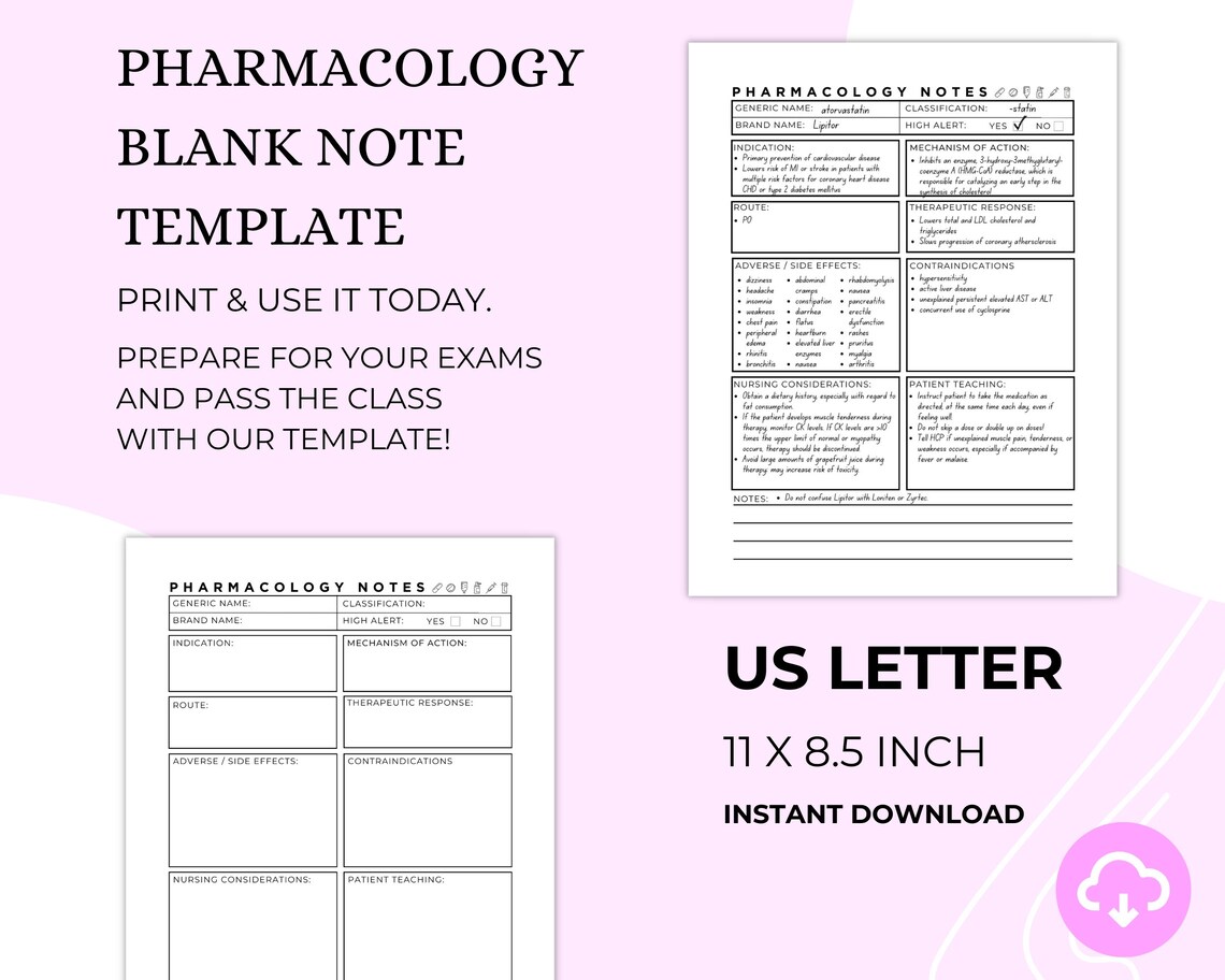 Nursing Pharmacology Blank Note-taking Template - Etsy