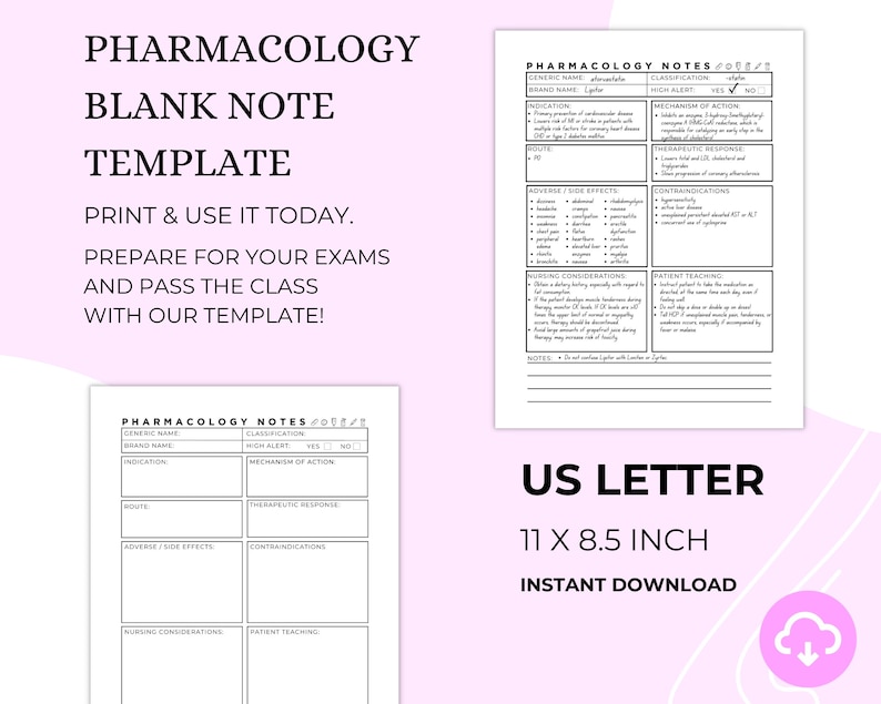 Nursing Pharmacology Blank Note-taking Template - Etsy