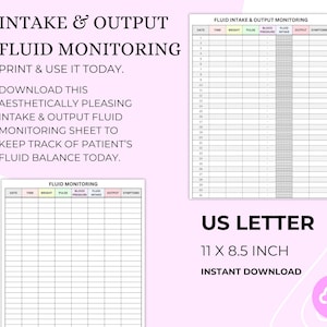 Fluid Intake and Output Monitoring Sheet - Etsy
