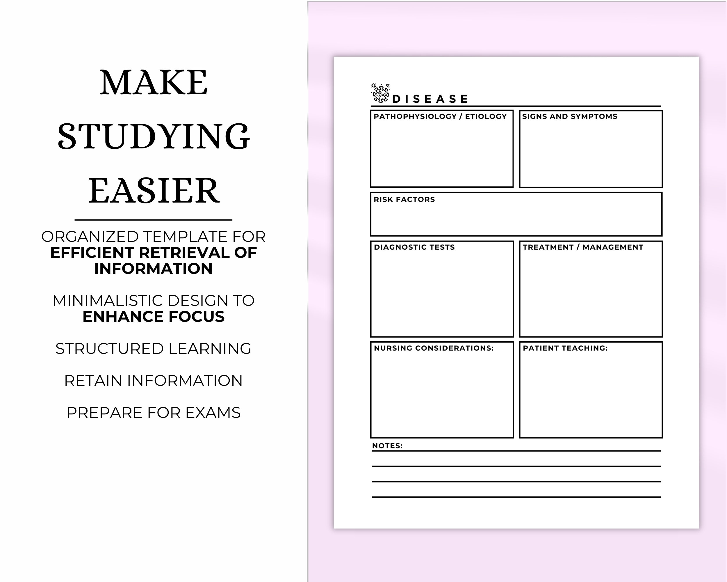 Nursing Pathophysiology Blank Note-taking Template, Nursing School ...