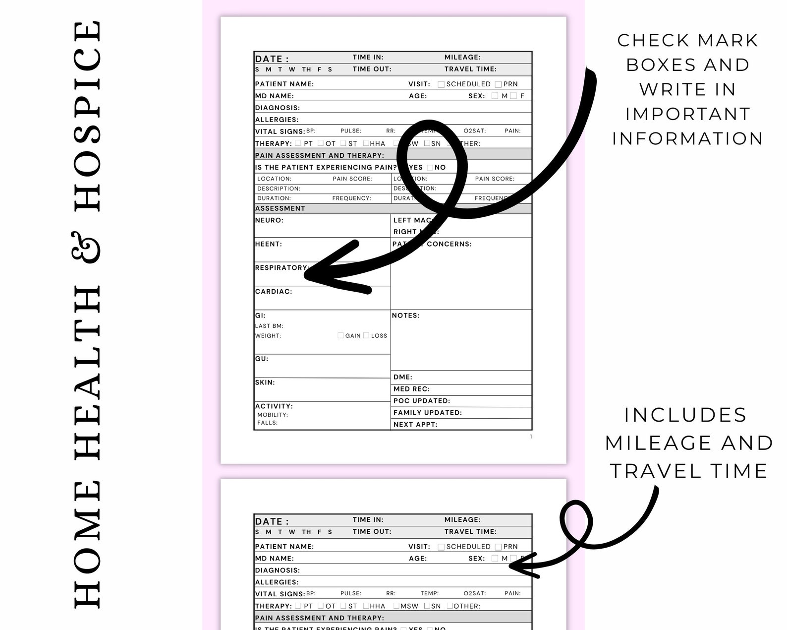 Home Health Printable PDF, Hospice Documentation, Patient Visit Nurse ...