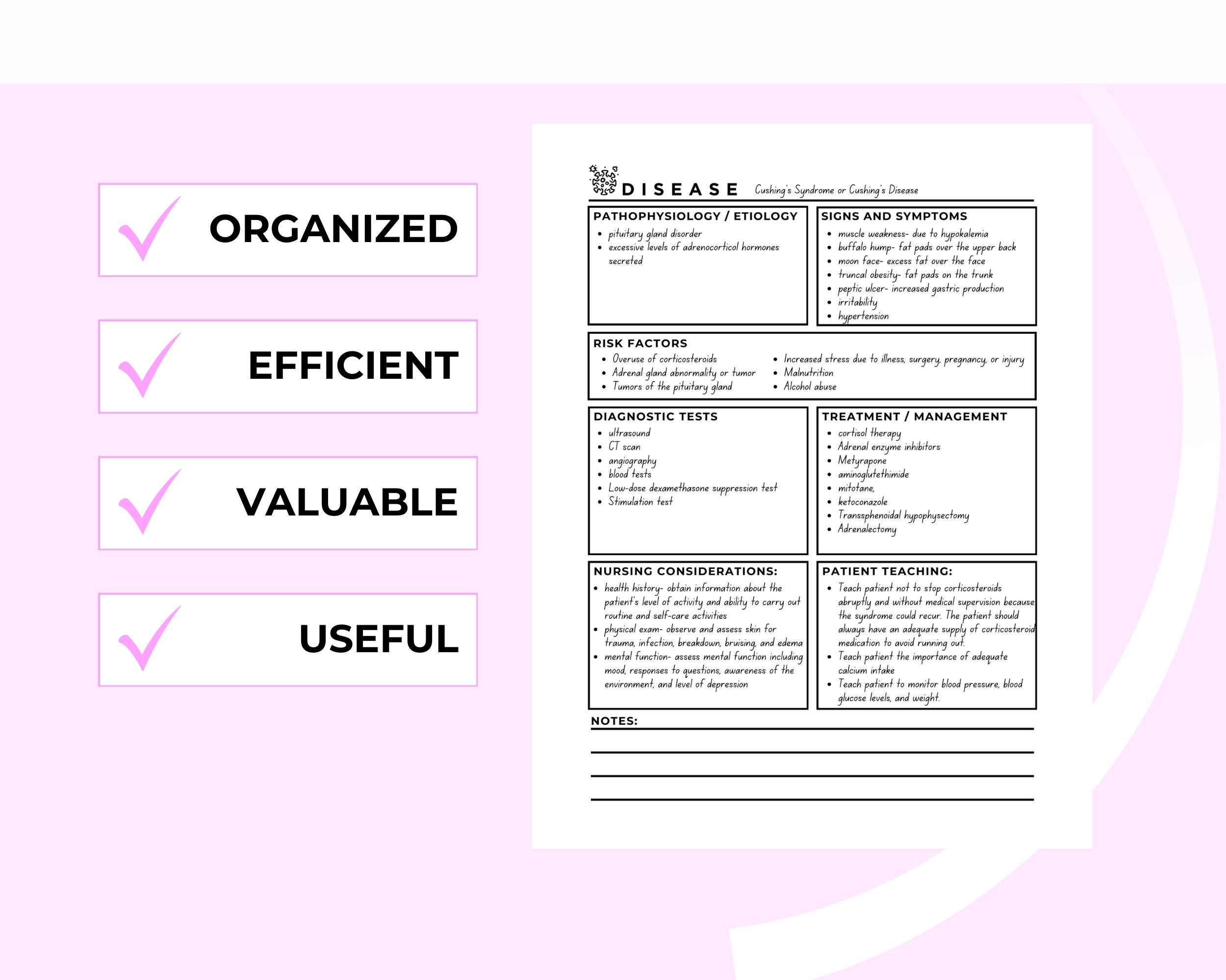 Nursing Pathophysiology Blank Note-taking Template, Nursing School ...