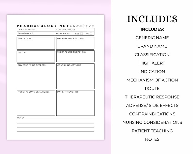 Nursing Pharmacology Blank Note-taking Template - Etsy