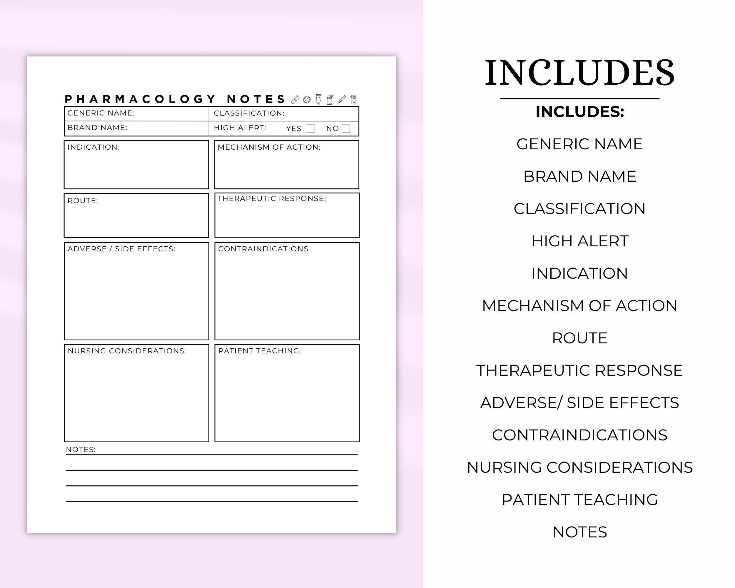 Nursing Pharmacology Blank Note-taking Template - Etsy
