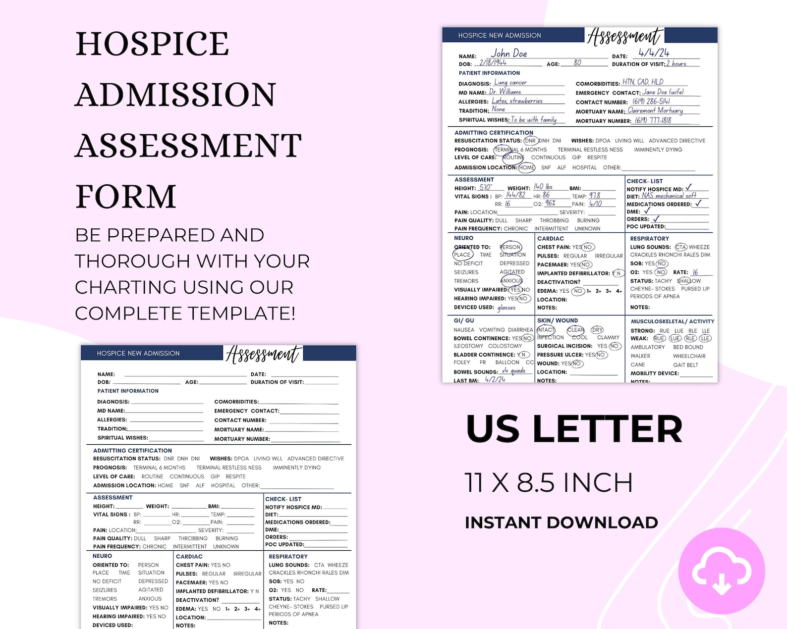 Hospice Nurse Admission Assessment, Hospice Admission Form, End of Life ...