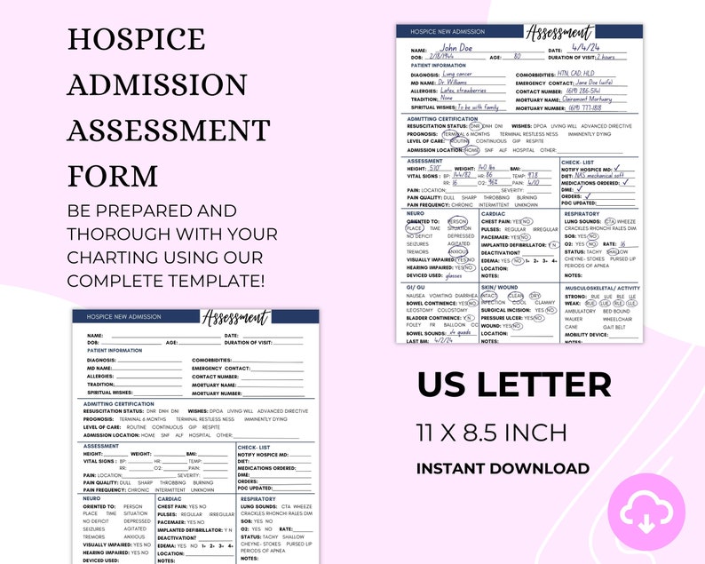 Hospice Nurse Admission Assessment, Hospice Admission Form, End of Life ...