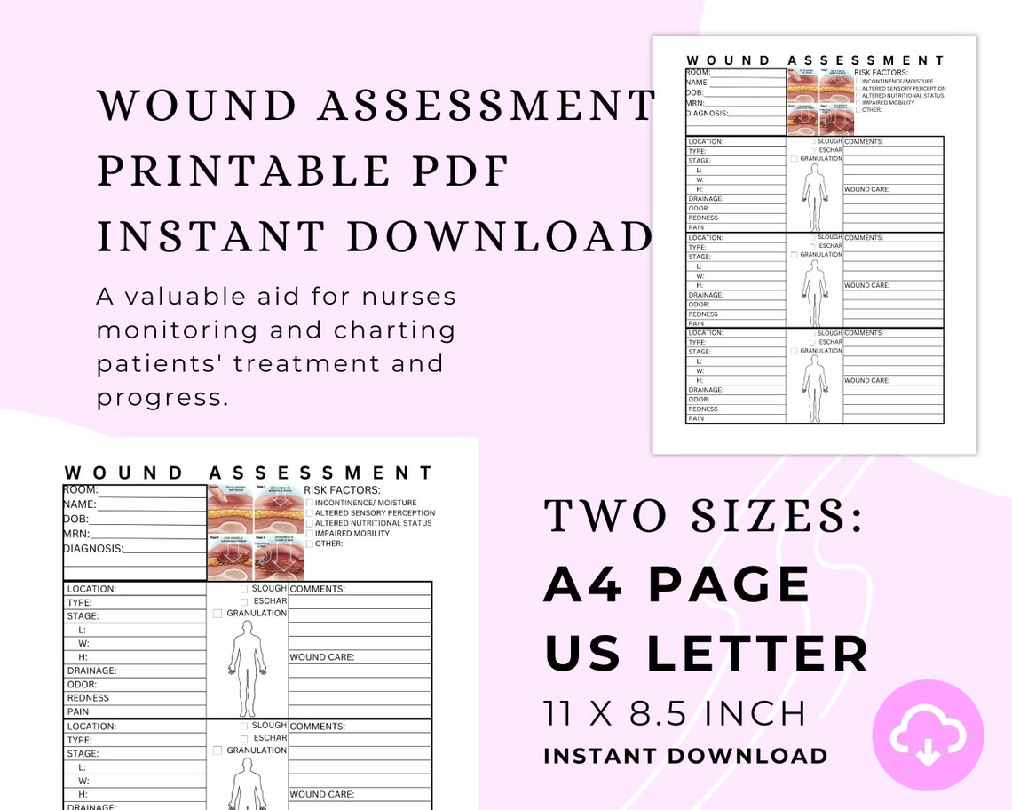 Wound Assessment Printable PDF, Wound Care Documentation, Wound Nurse ...