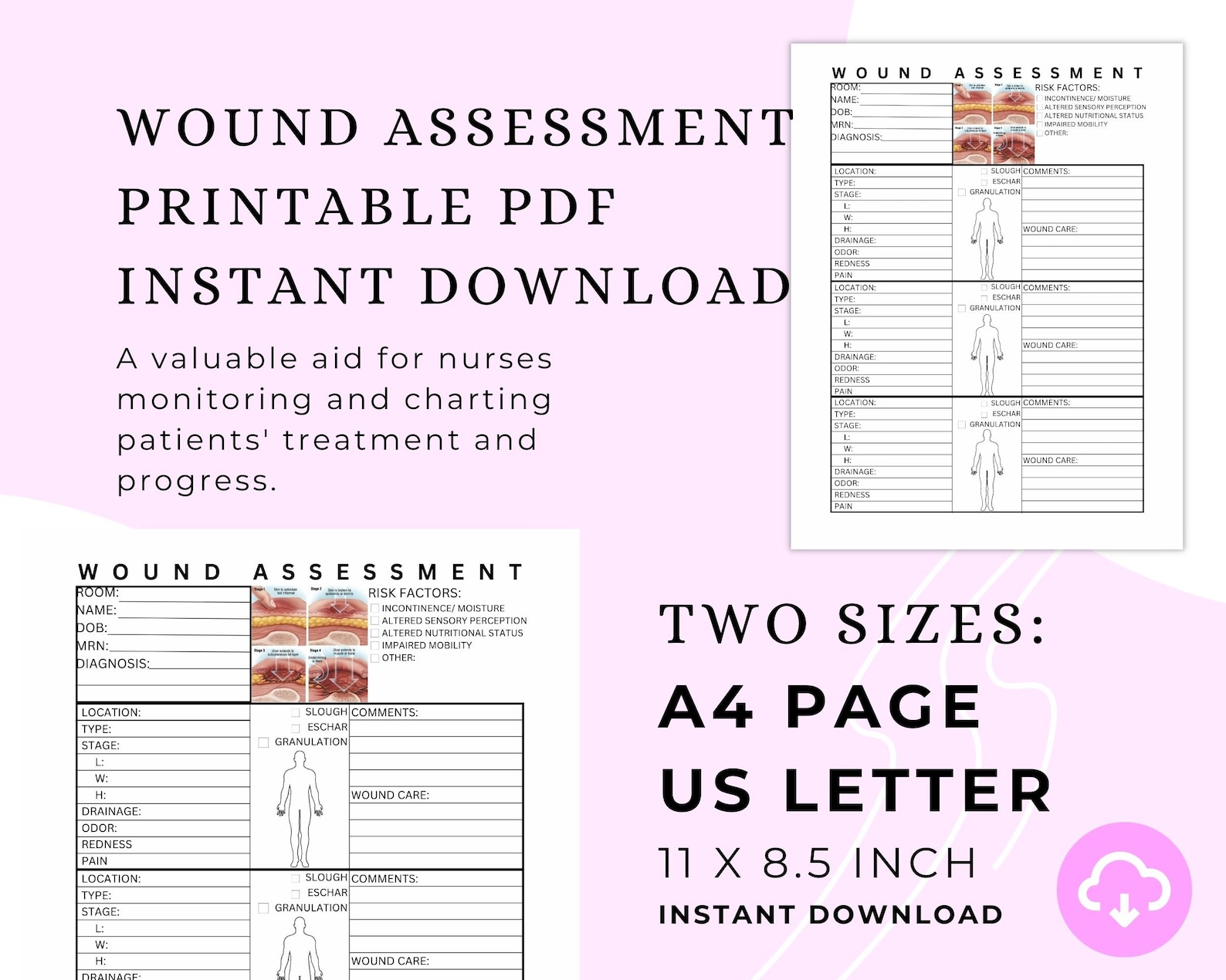 Wound Assessment Printable PDF, Wound Care Documentation, Wound Nurse ...