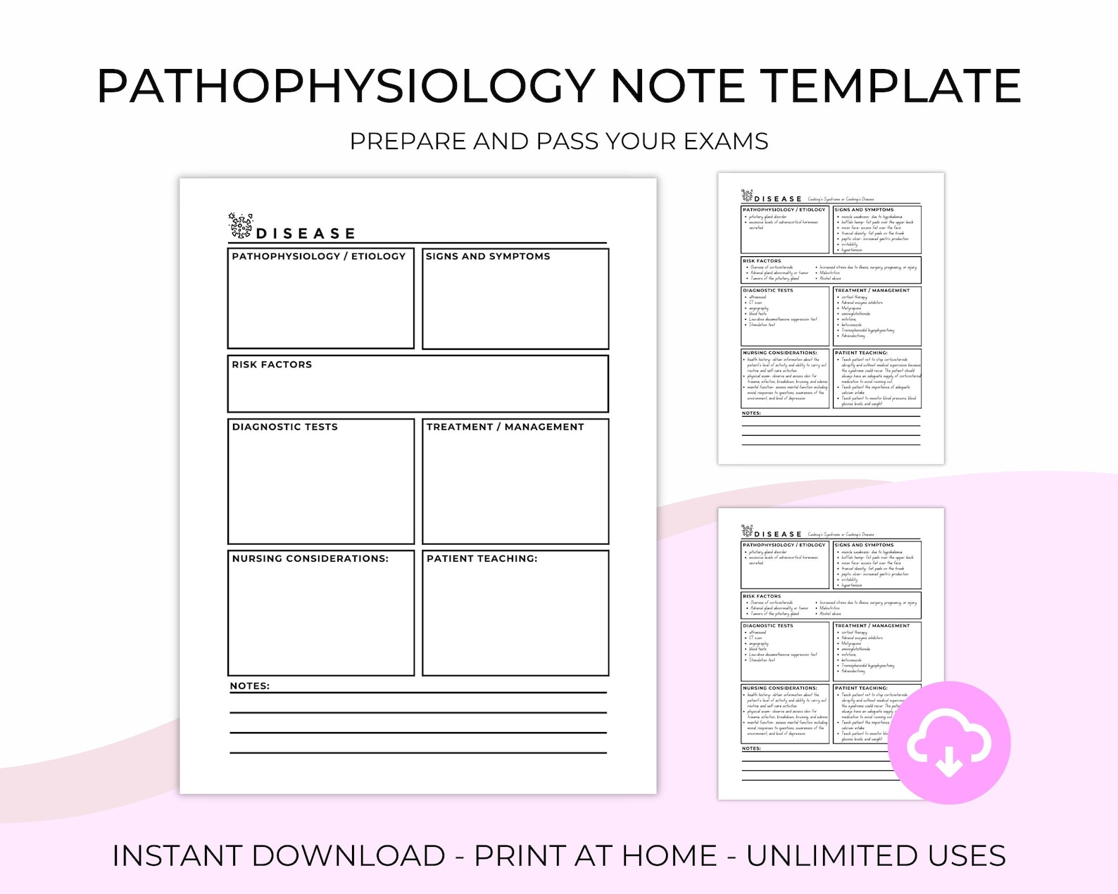 Nursing Pathophysiology Blank Note-taking Template, Nursing School ...