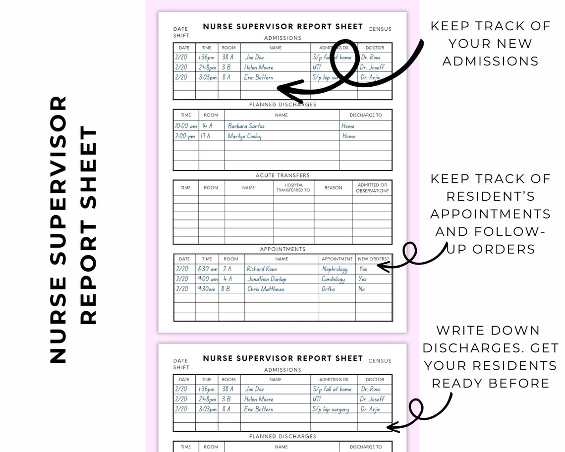 Long Term Care Report Sheet, Skilled Nursing Facility Report Sheet, LTC ...