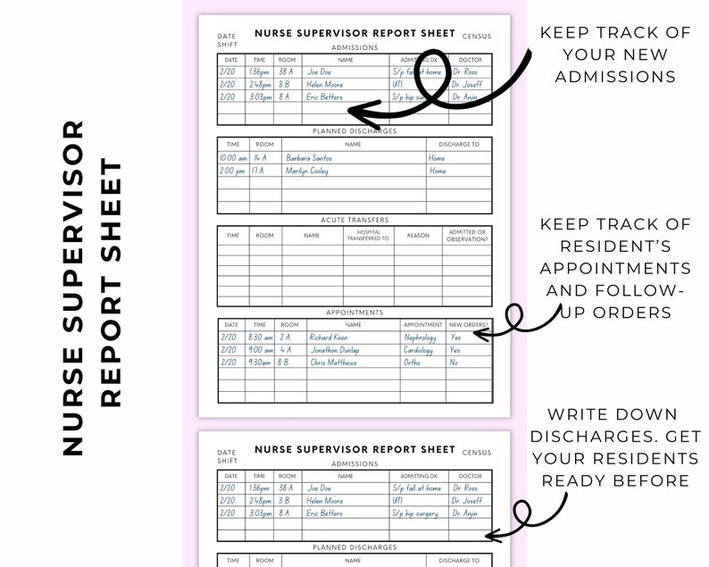 Long Term Care Report Sheet, Skilled Nursing Facility Report Sheet, LTC ...