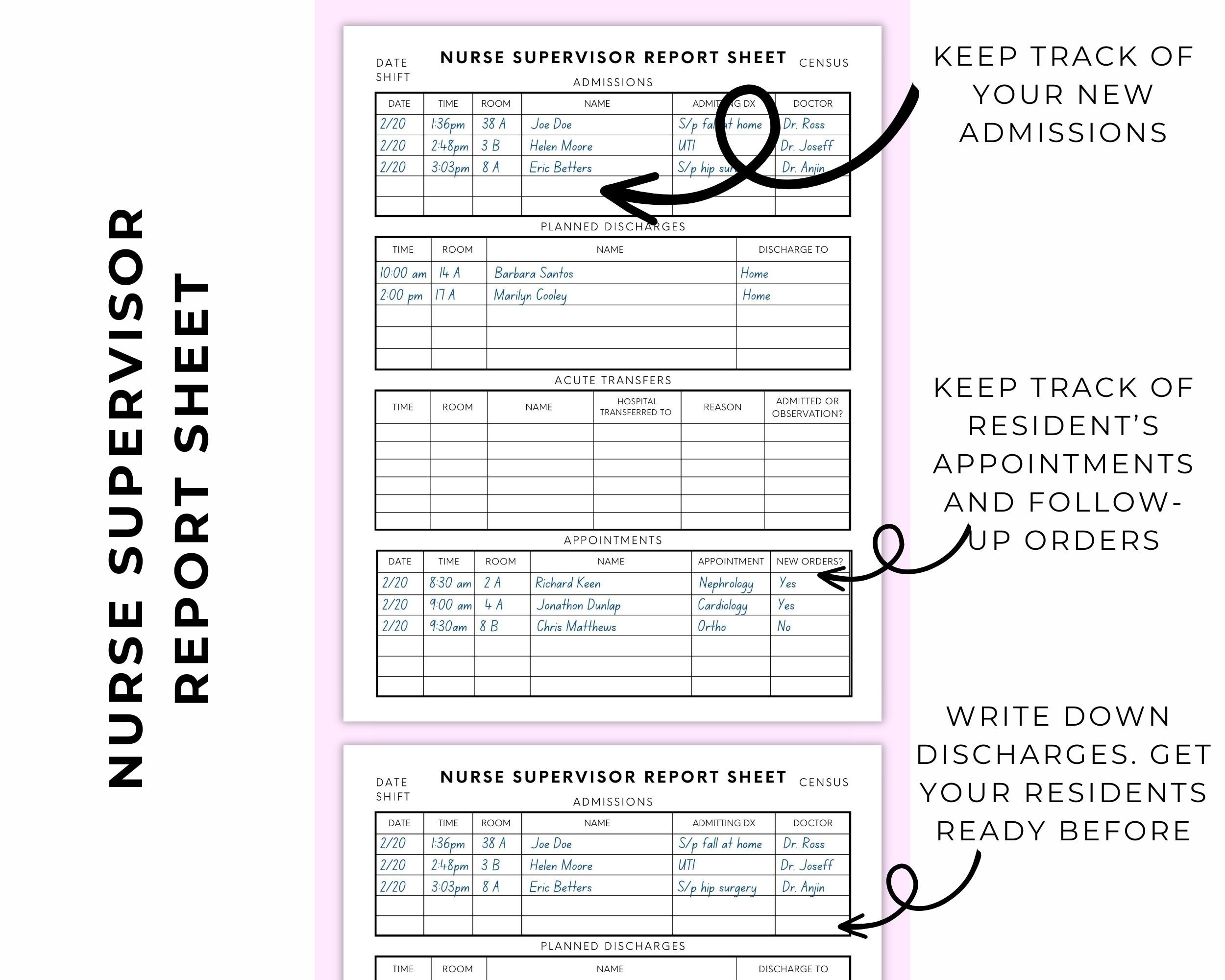 Long Term Care Report Sheet, Skilled Nursing Facility Report Sheet, LTC ...