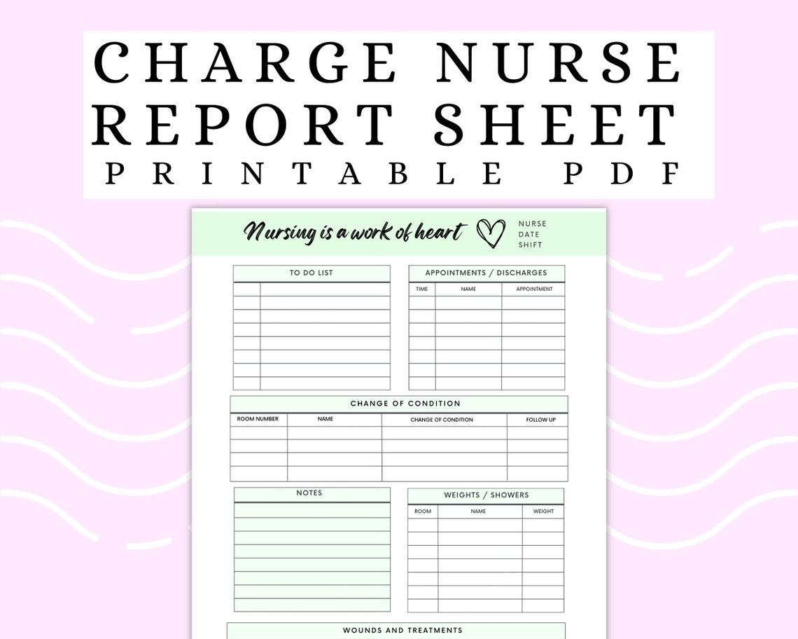 Charge Nurse Report Sheet, LVN Nursing Documentation, LPN Charting ...