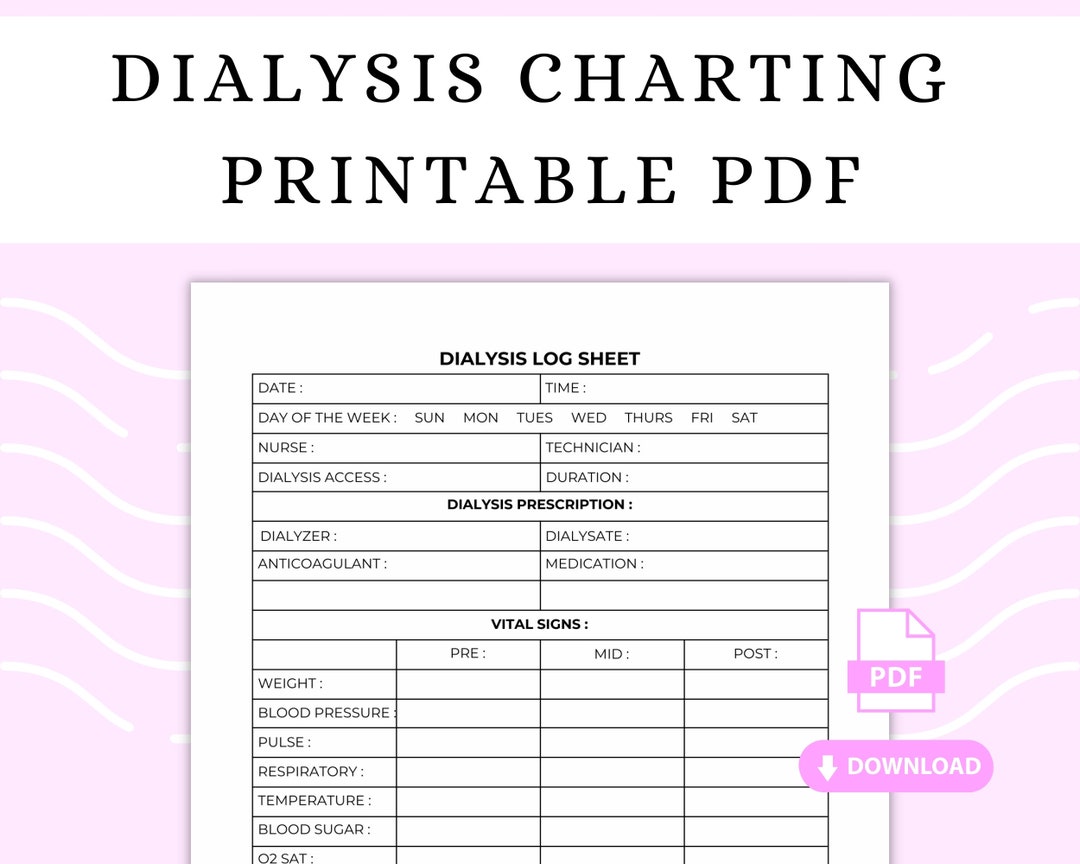 Dialysis Charting Printable PDF, Home Dialysis Documentation ...