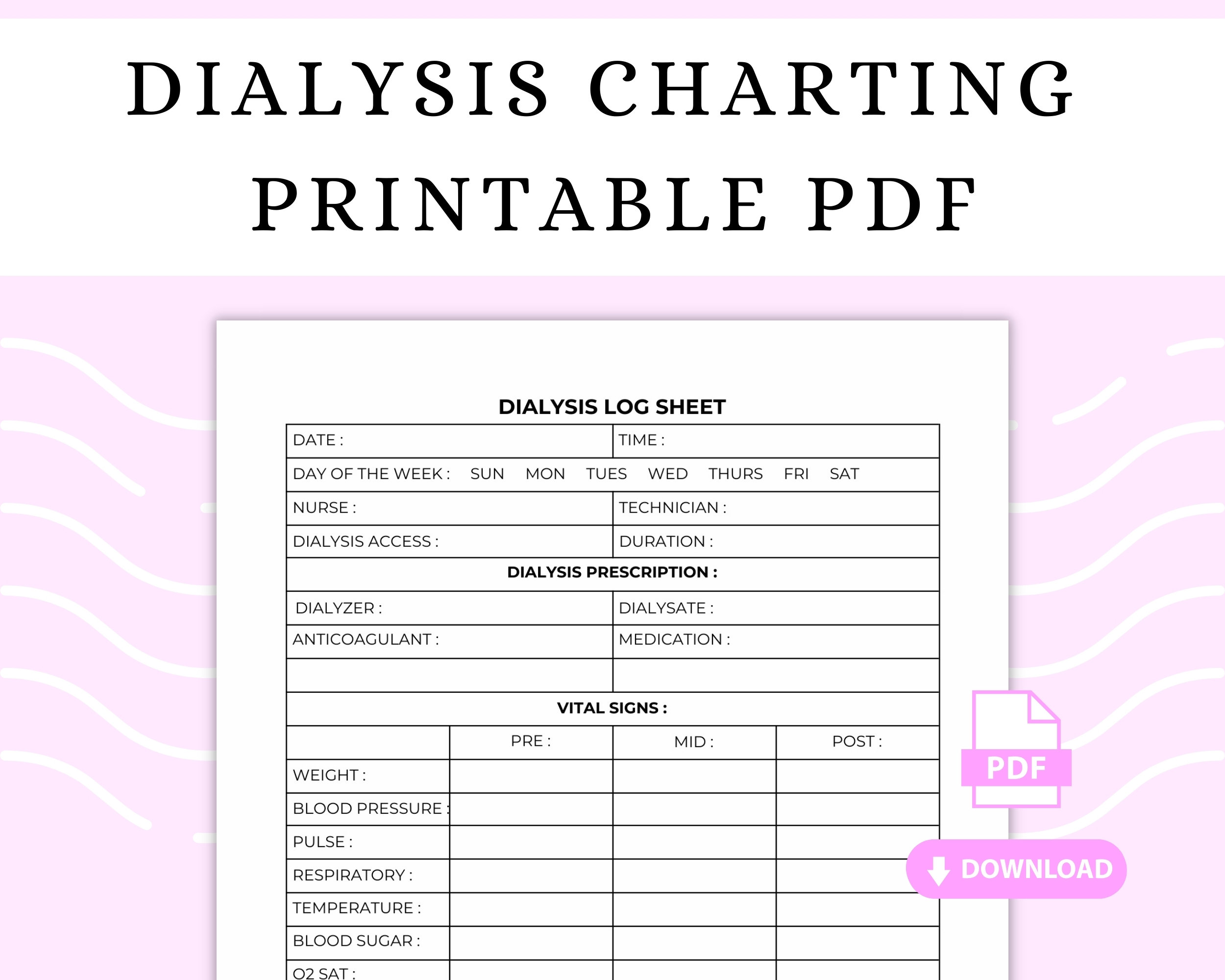 Dialysis Charting Printable PDF, Home Dialysis Documentation ... Dialysis Charting Printable PDF, Home Dialysis Documentation ...