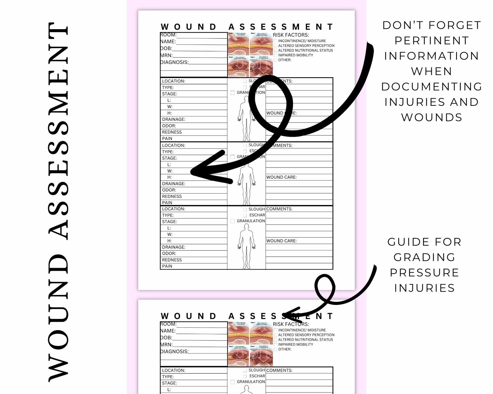 Wound Assessment Printable PDF, Wound Care Documentation, Wound Nurse ...