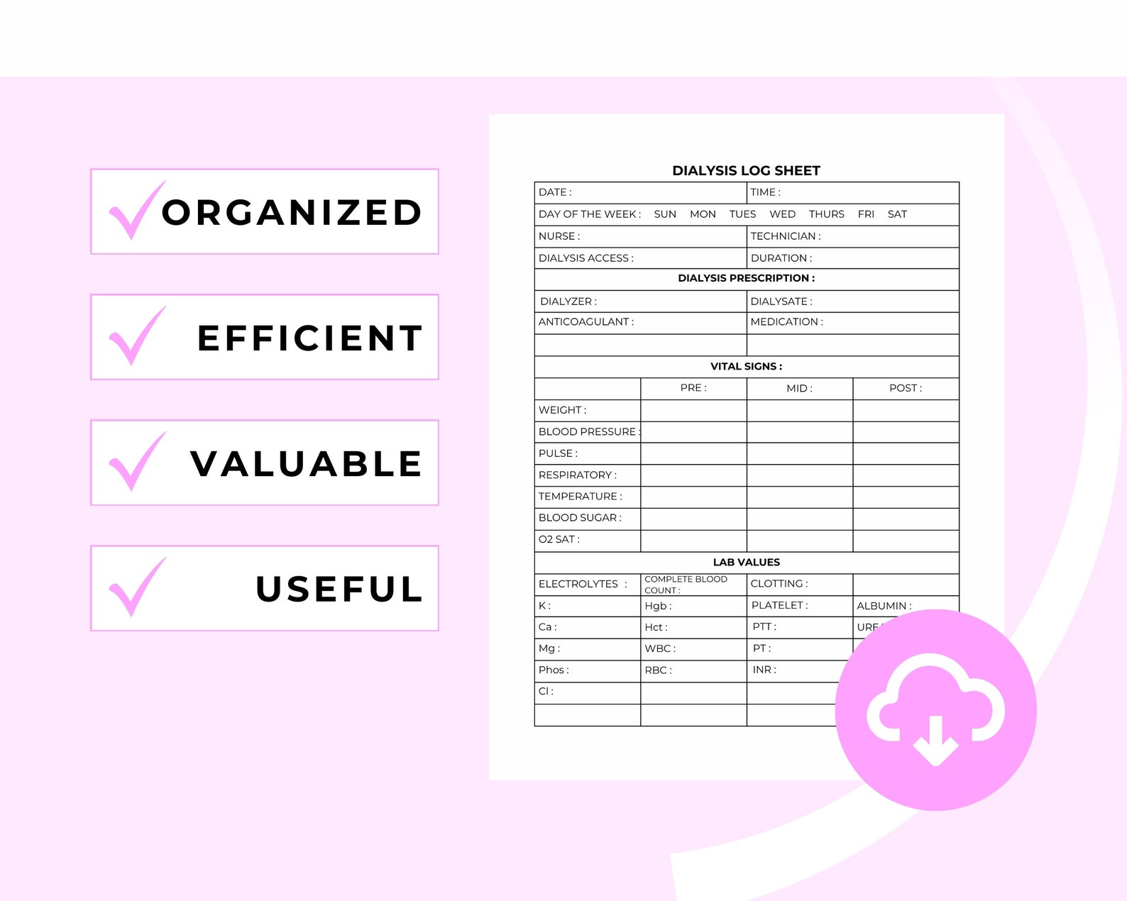 Dialysis Charting Printable PDF, Home Dialysis Documentation ...