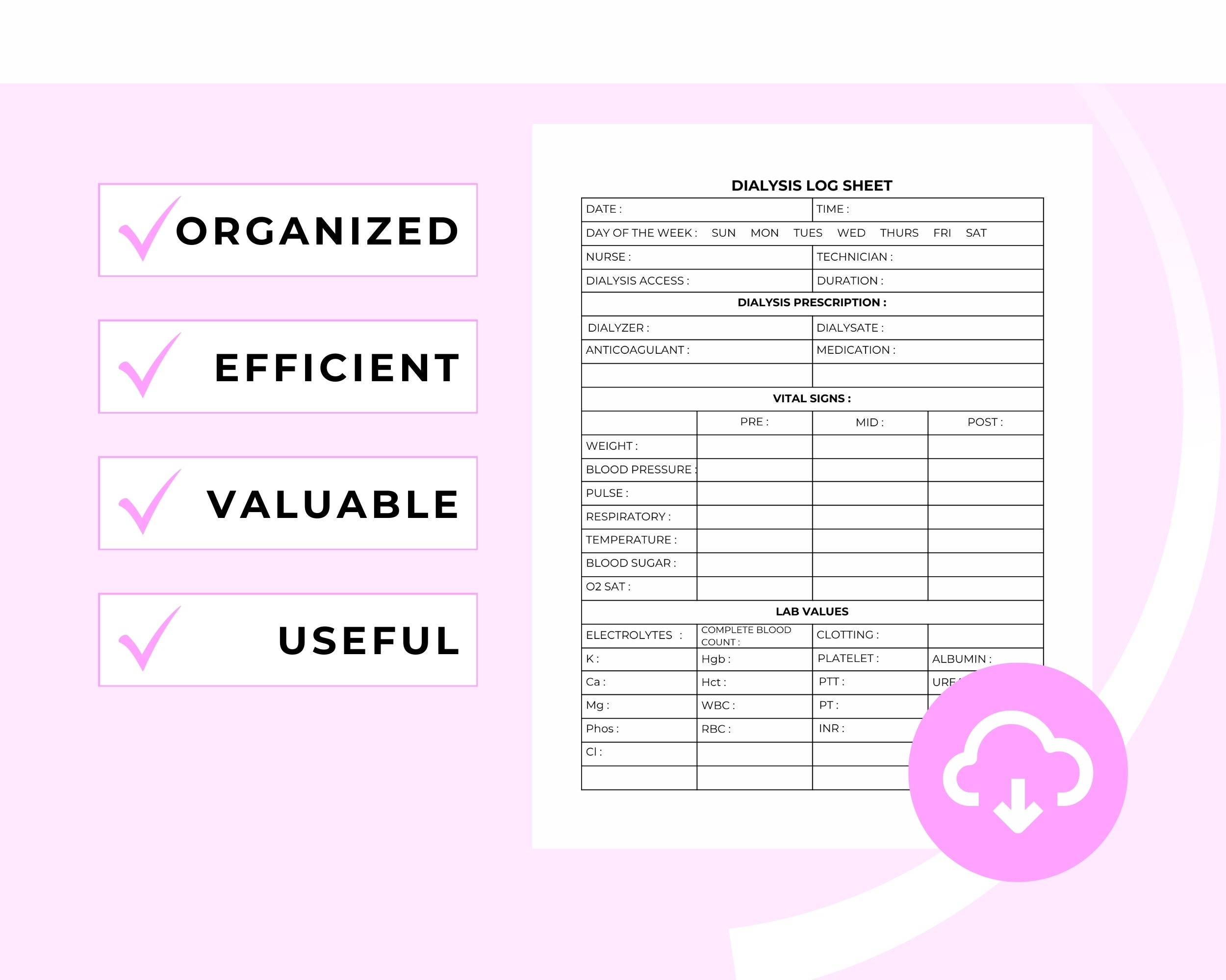 Dialysis Charting Printable PDF, Home Dialysis Documentation ...