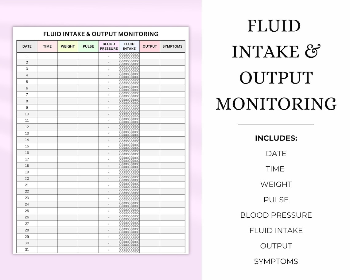 Fluid Intake and Output Monitoring Sheet - Etsy