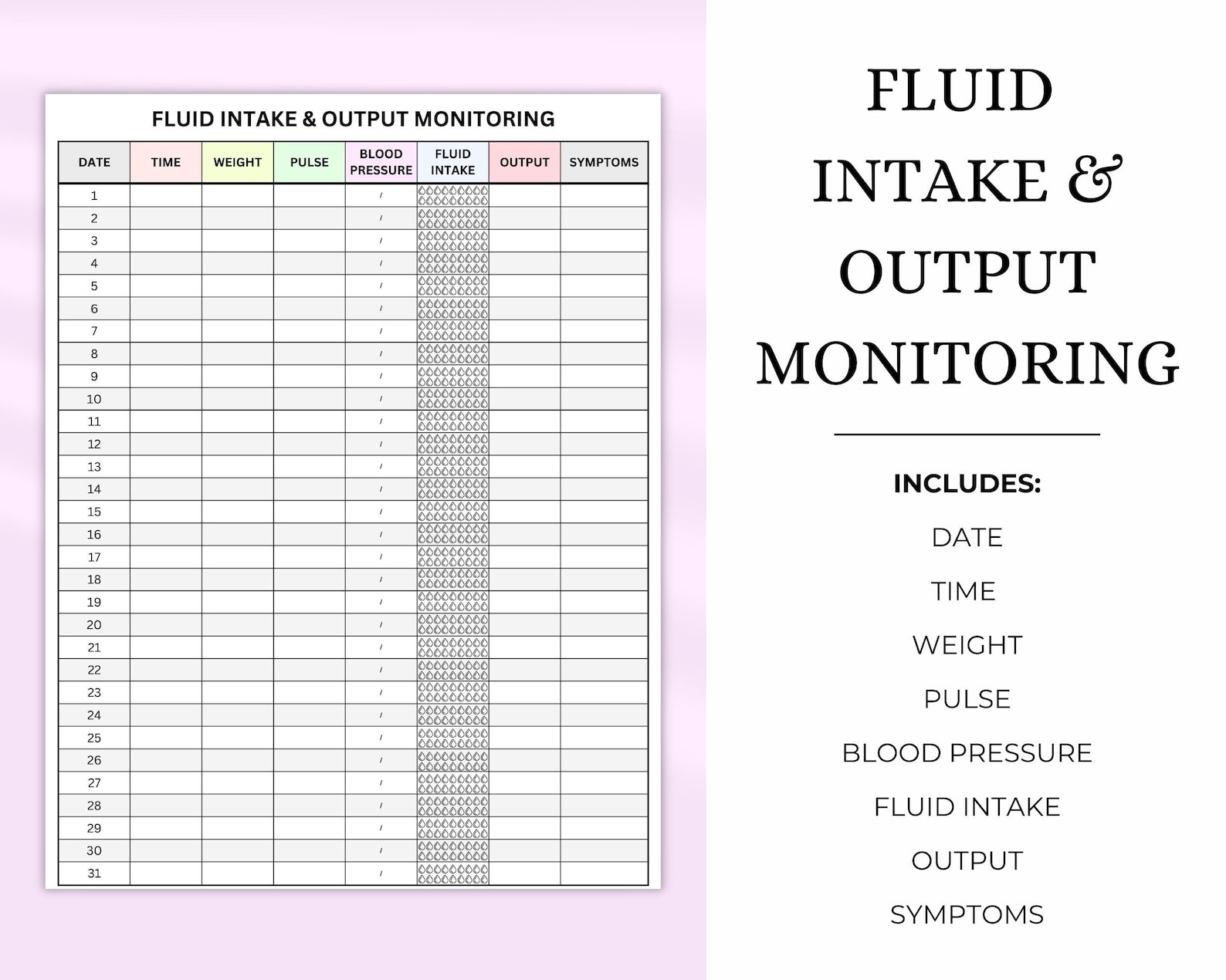 Fluid Intake and Output Monitoring Sheet - Etsy