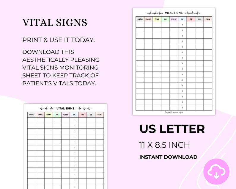Vital Signs Monitoring Sheet - Etsy