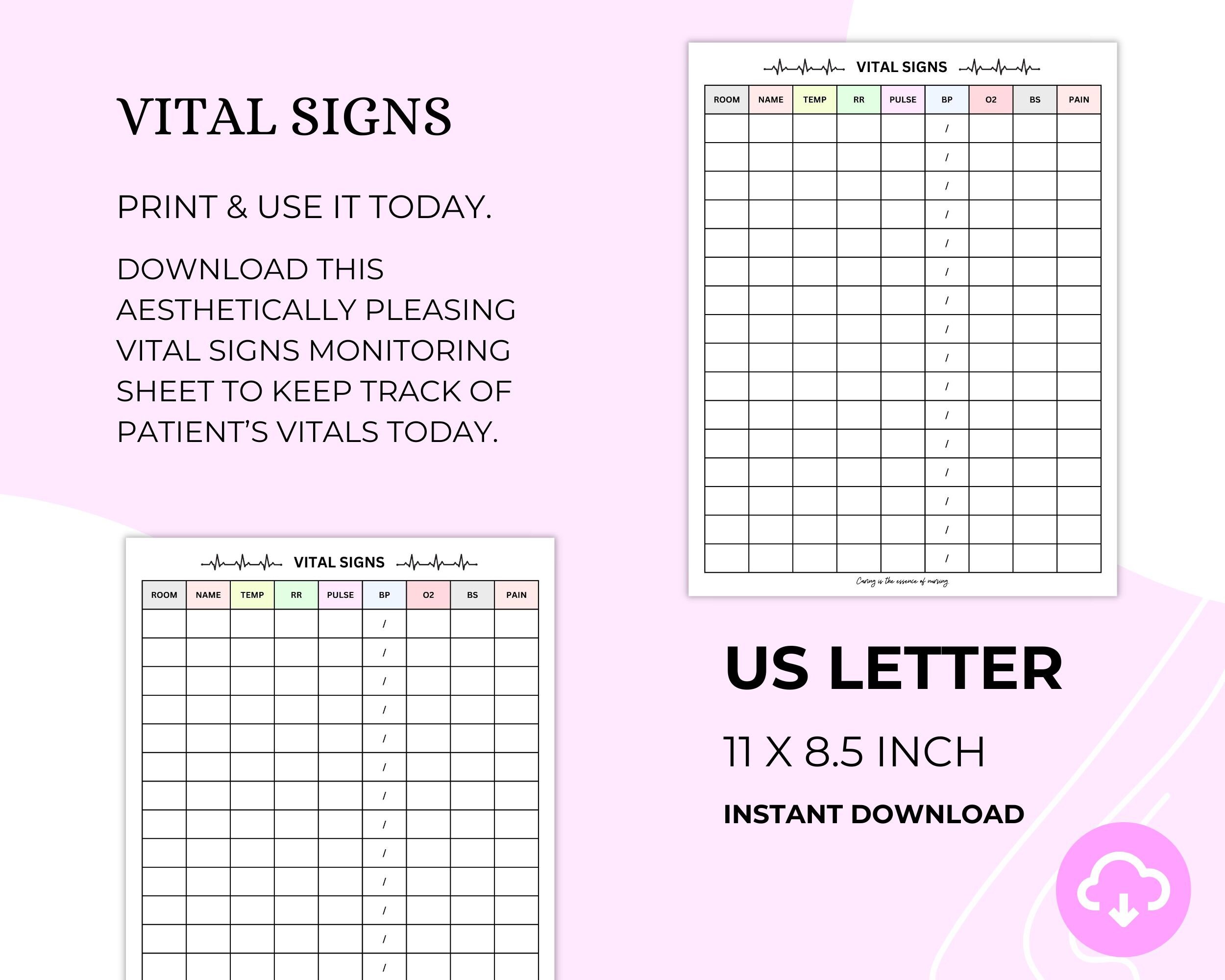 Vital Signs Monitoring Sheet - Etsy