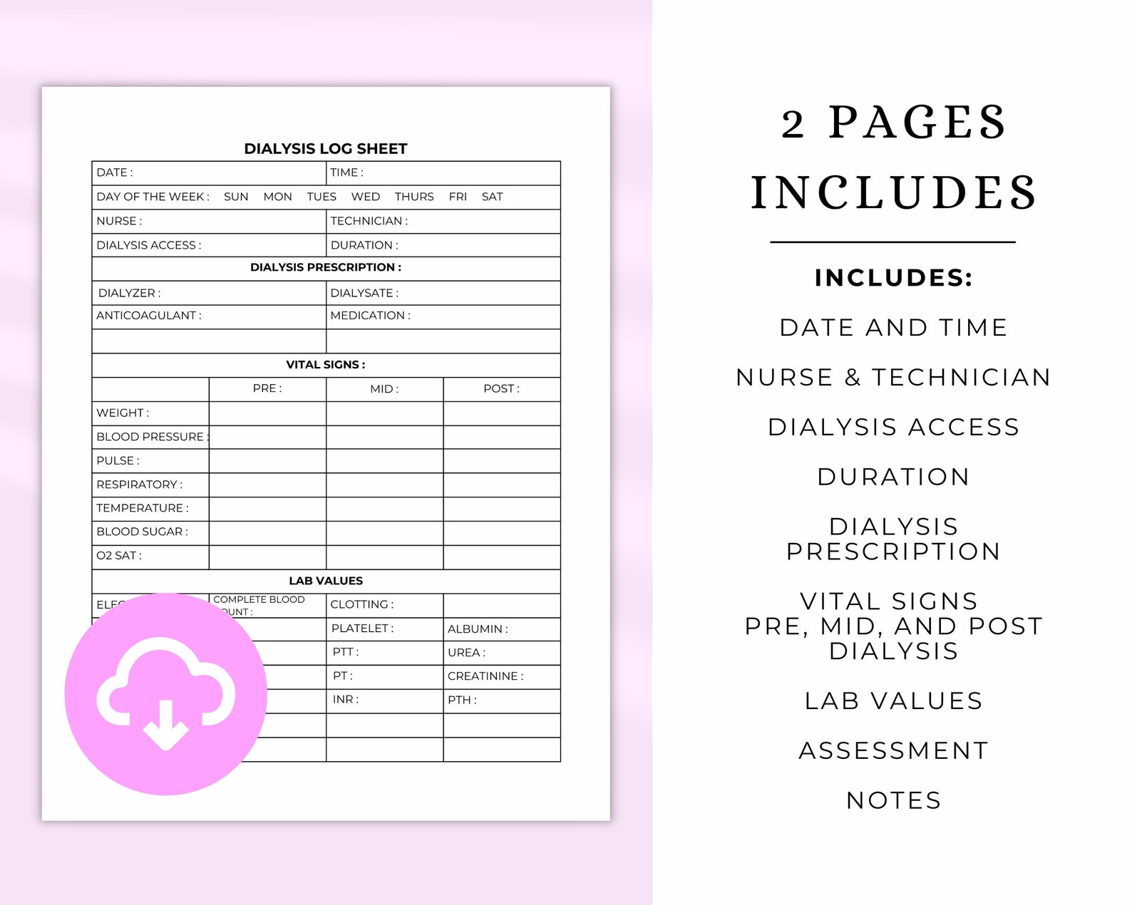 Dialysis Charting Printable PDF, Home Dialysis Documentation ...