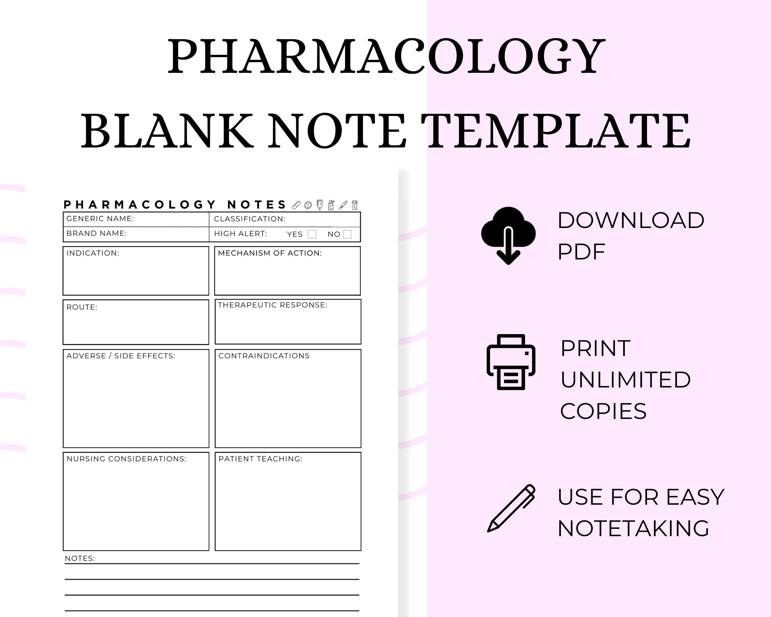 Nursing Pharmacology Blank Note-taking Template - Etsy
