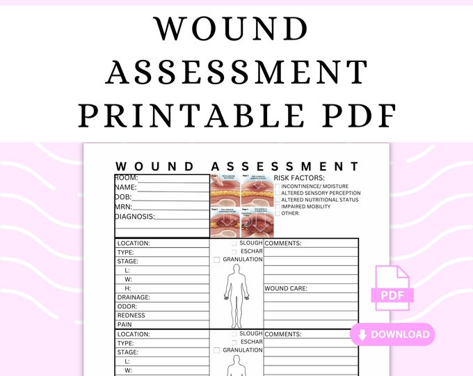 Wound Assessment Chart, Wound Management Chart for Nurses, Wound Chart ...