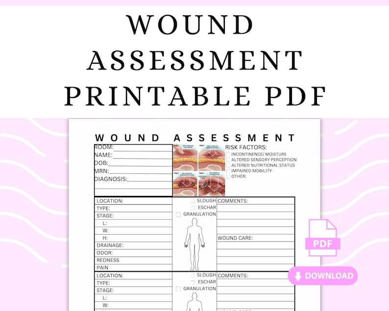 Wound Assessment Printable PDF, Wound Care Documentation, Wound Nurse ...