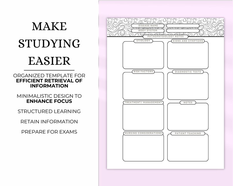 Nursing Pathophysiology Editable PDF Note-taking Template, Pathophysiology Fillable Note Guide ...