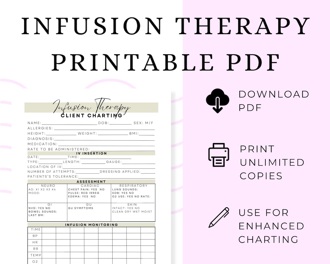 Infusion Therapy Charting, IV Hydration Assessment, IV Vitamin Therapy ...