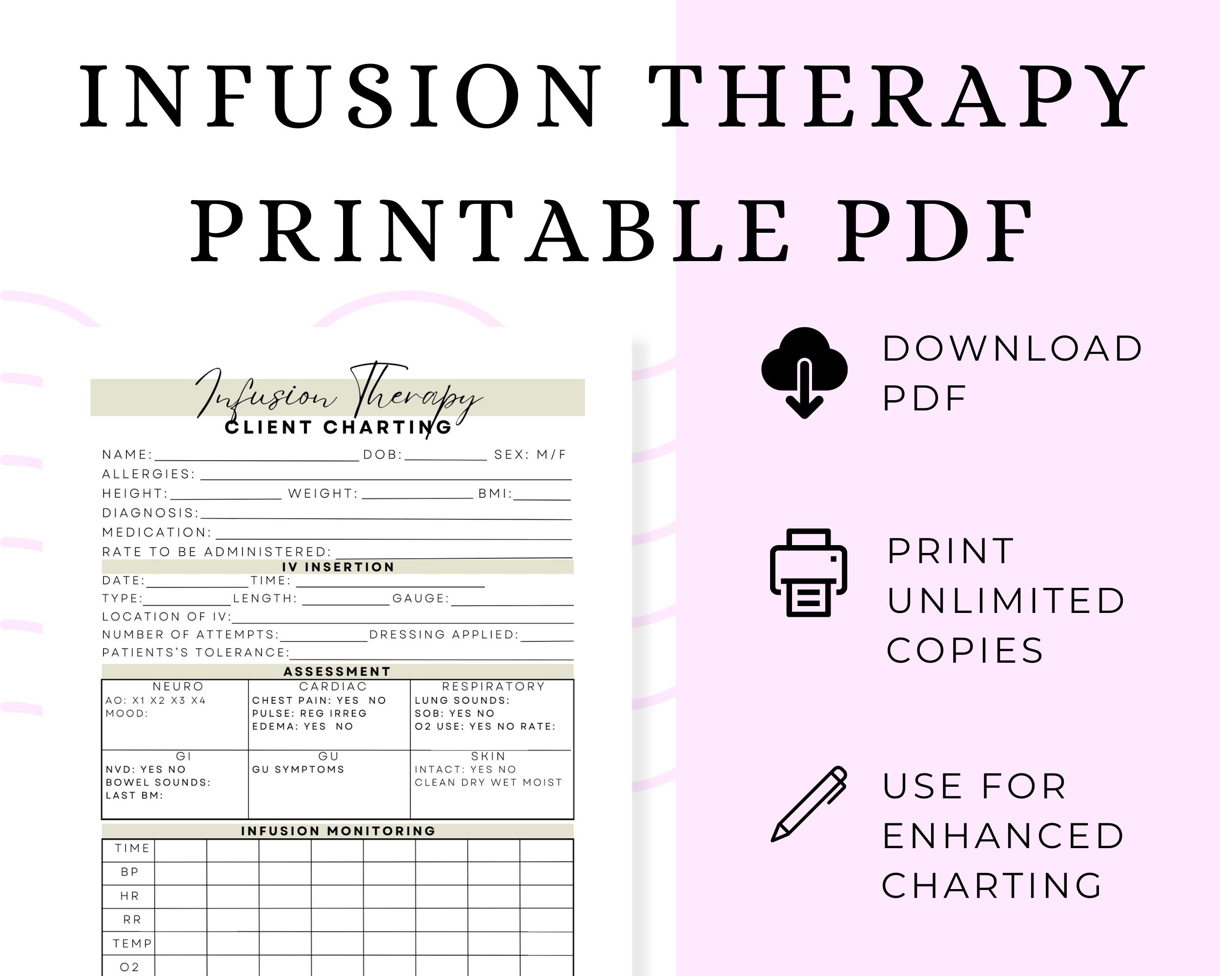 Infusion Therapy Charting, IV Hydration Assessment, IV Vitamin Therapy ...