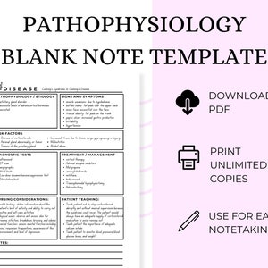 Nursing Pathophysiology Blank Note-taking Template, Nursing School ...
