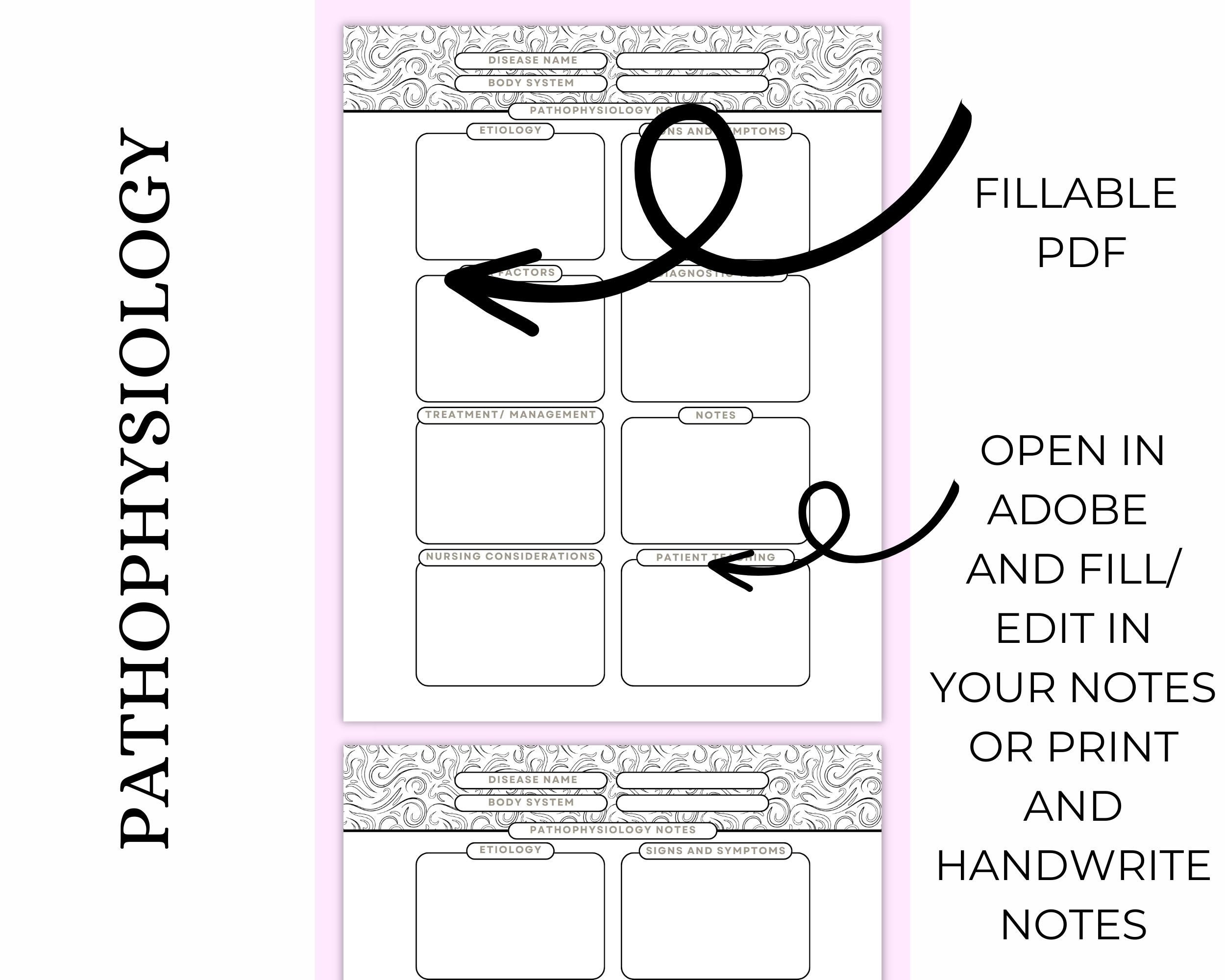 Nursing Pathophysiology Editable PDF Note-taking Template ...