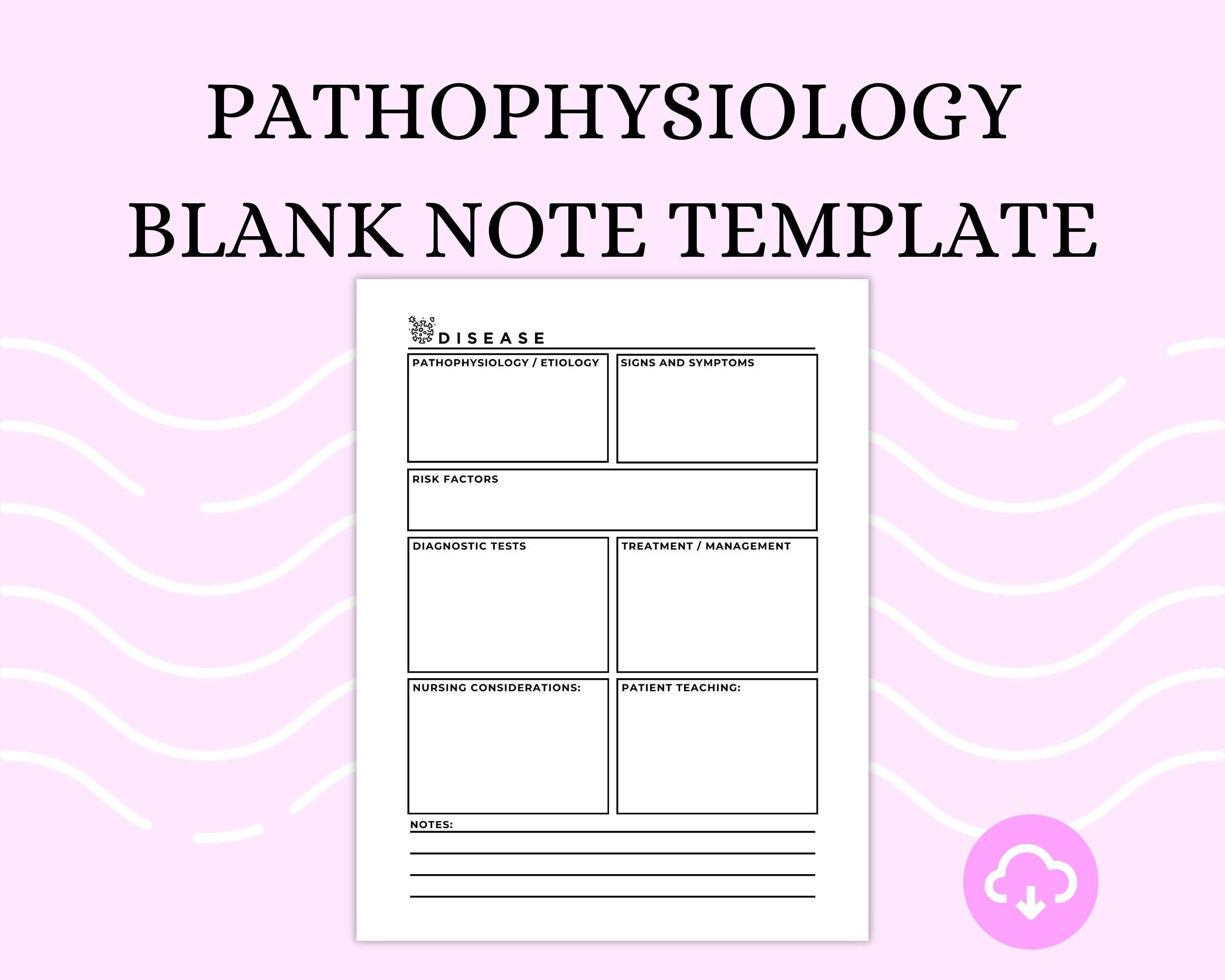 Nursing Pathophysiology Blank Note-taking Template, Nursing School ...