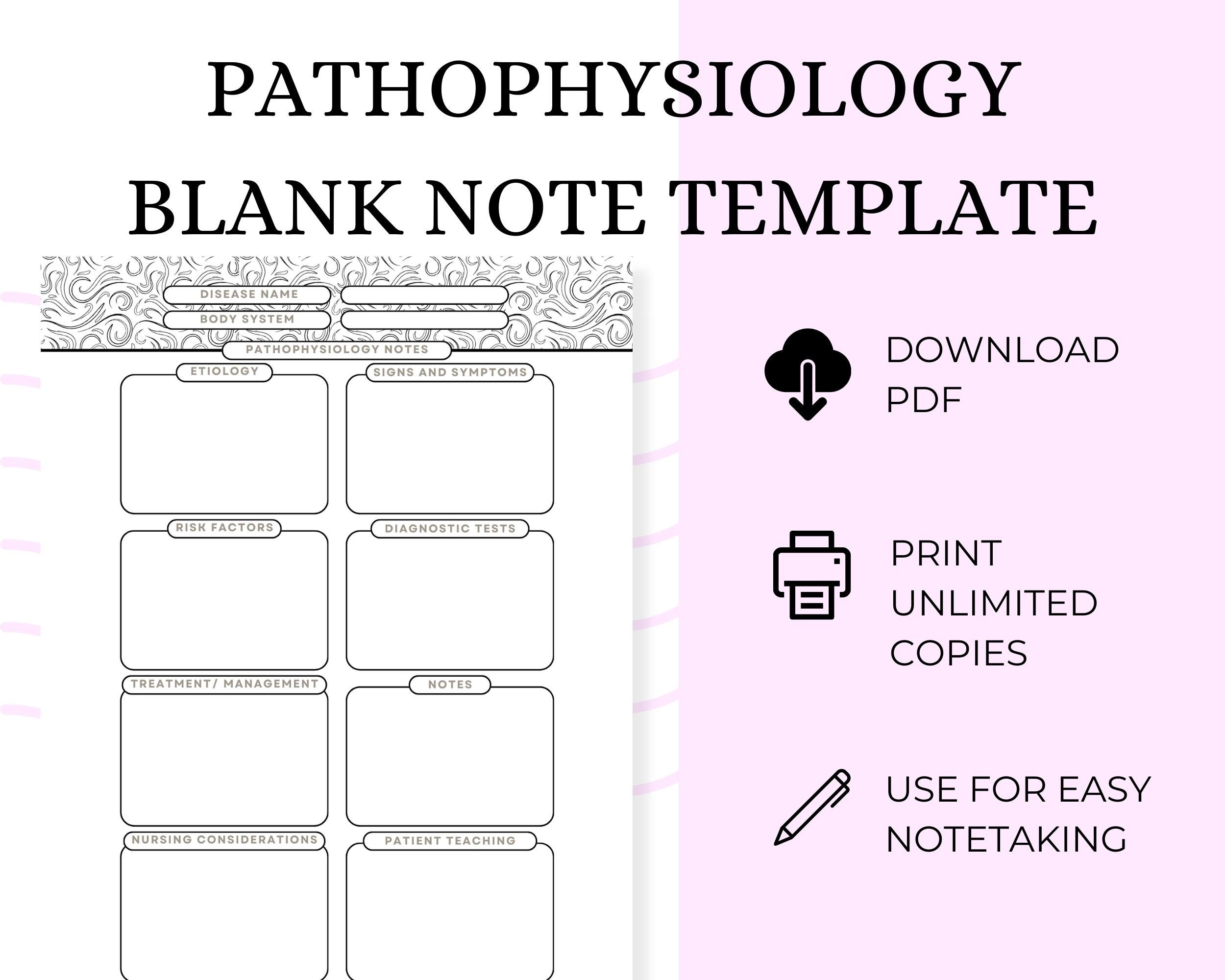 Nursing Pathophysiology Editable PDF Note-taking Template ...