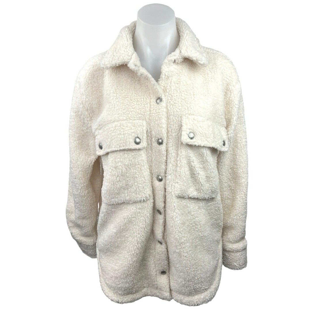 Blank NYC Cream Button Snap Teddy Sherpa Shortbread Cozy Shacket Jacket ...