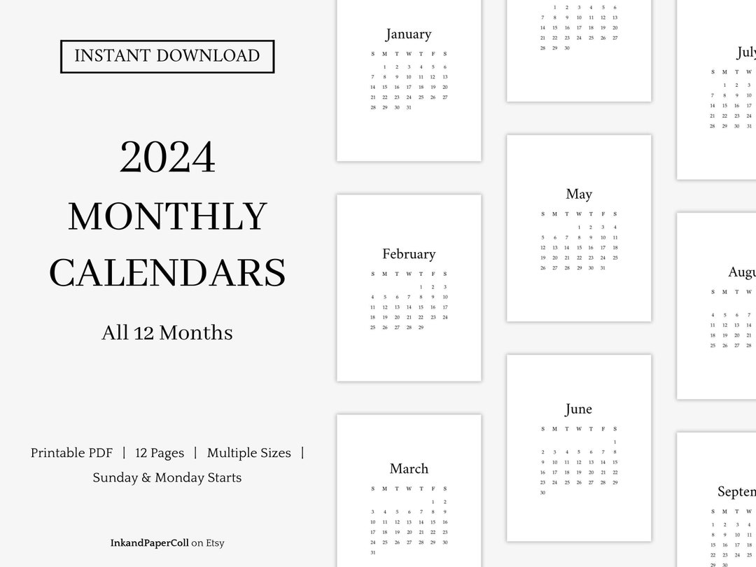 Printable 2024 Monthly Calendars, Monthly Planner Insert, Planner ...