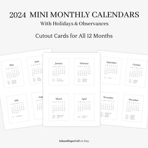 Printable 2024 Mini 3x4 Calendars With Holidays & Observances, Monthly ...