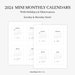 Printable 2024 Mini 3x4 Calendars With Holidays & Observances, Monthly ...