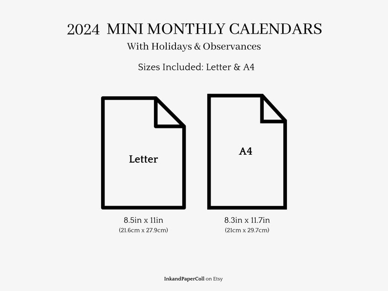 Printable 2024 Mini 3x4 Calendars With Holidays & Observances, Monthly ...