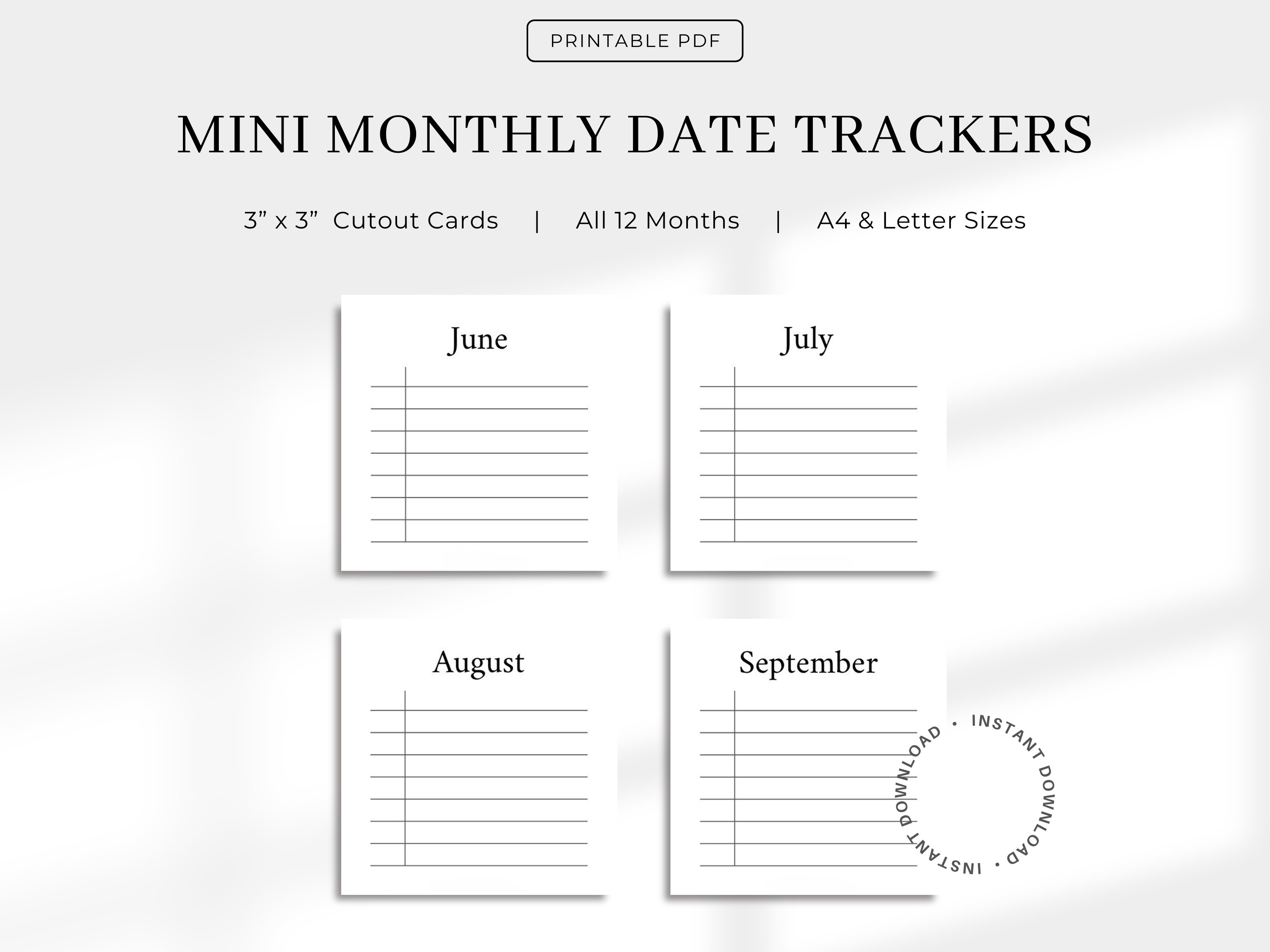 Monthly Date Tracker Cards: Printable Planner Journal (PDF) - Etsy