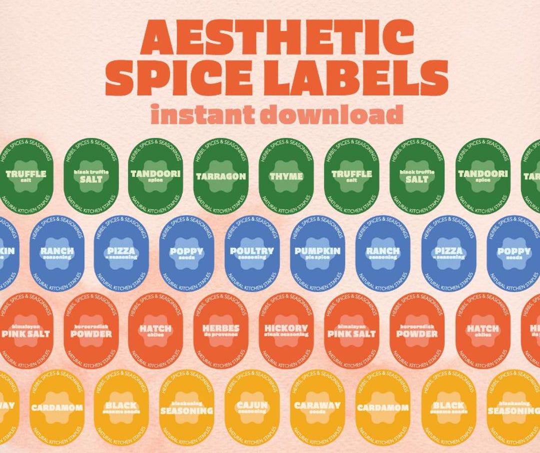170 Aesthetic Spice Labels, Herbs and Seasonings, Instant Digital ...
