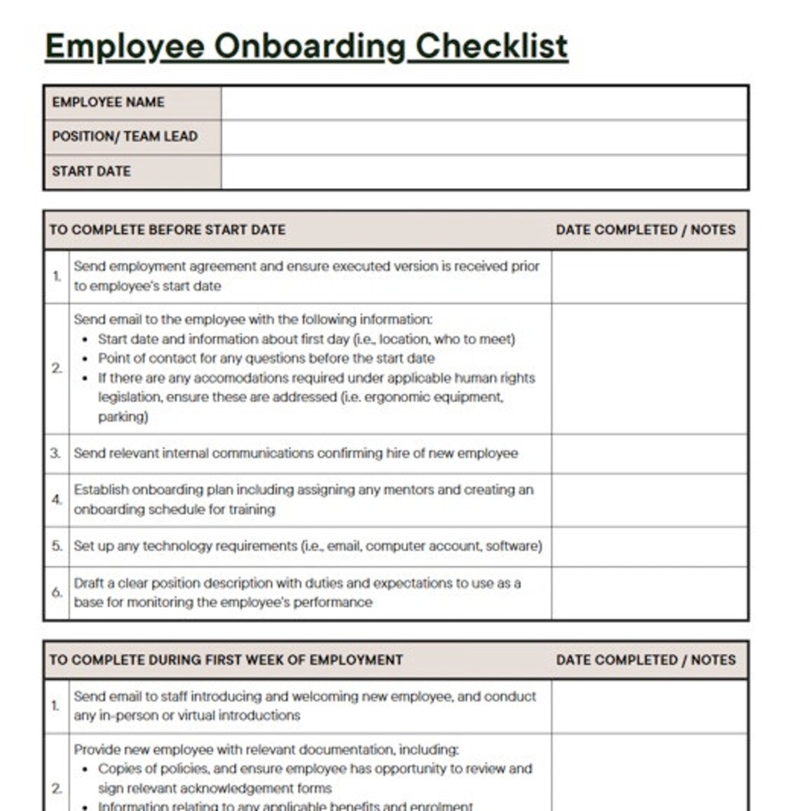 Employee Onboarding Templatenew Employee Checklist HR Template Employee ...
