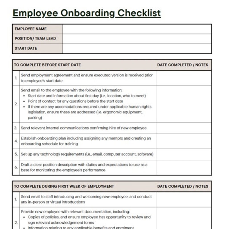 Employee Onboarding Templatenew Employee Checklist HR Template Employee ...