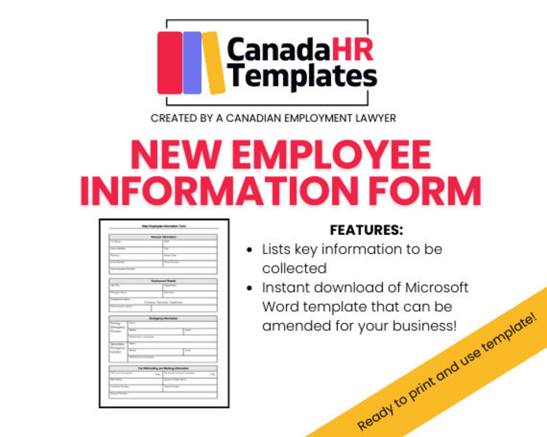 New Employee Information Form HR Template - Etsy