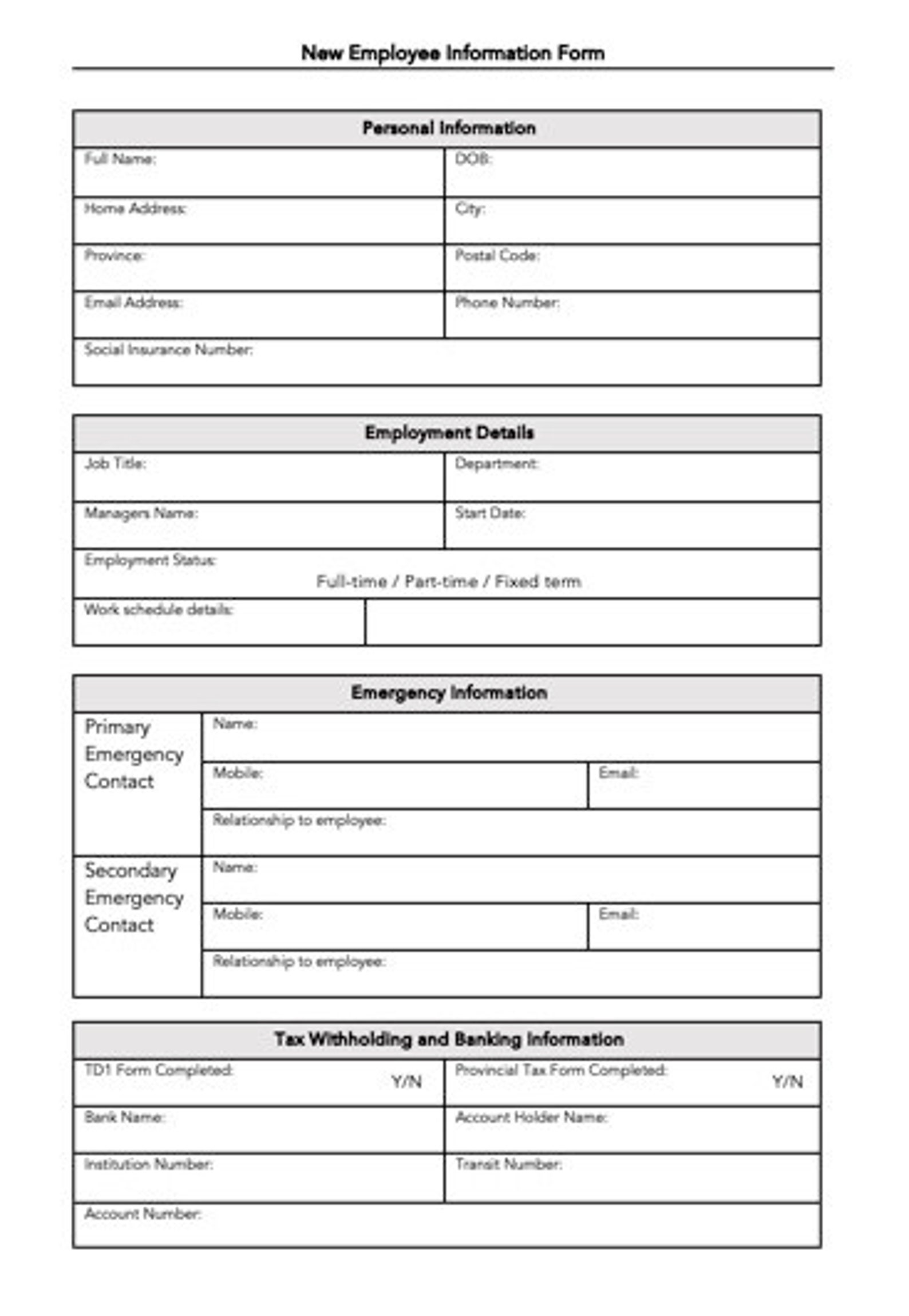 New Employee Information Form - HR Template - Etsy